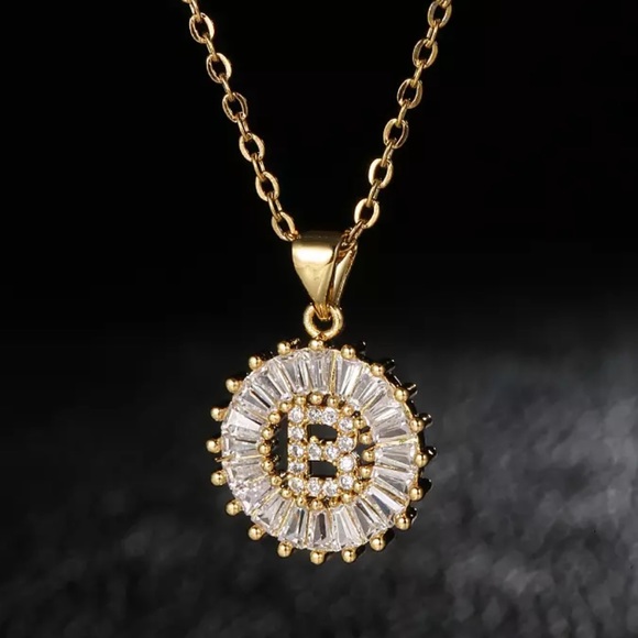 Jewelry | Gold Initial Crystal Sparkly Pendant Necklace Az | Poshmark